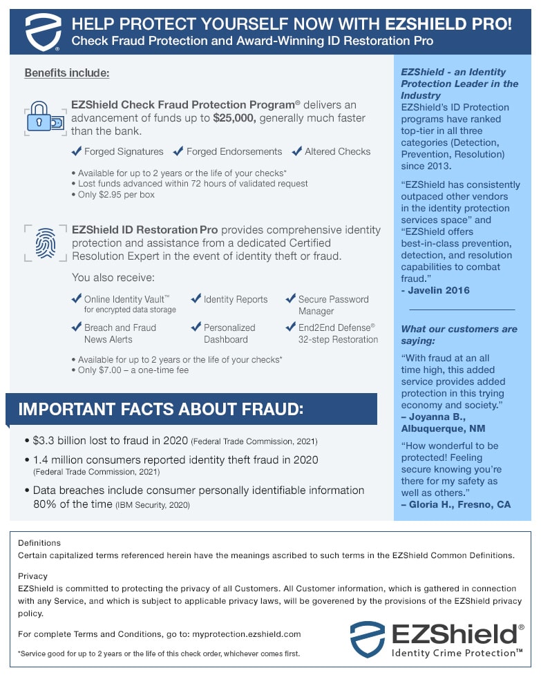 EZShield Pro - Fraud Protection & More | Checks Unlimited